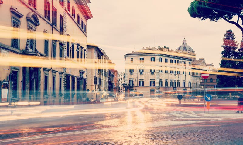 Light of Car Traffic on Piazza D Aracoeli Stock Photo - Image of ...