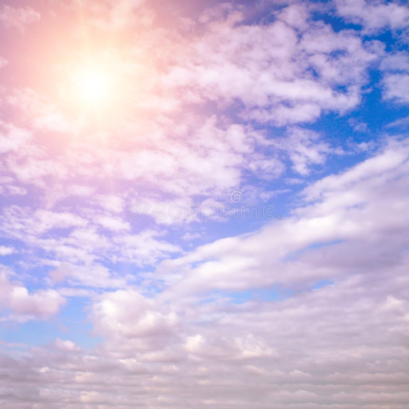 Light Clouds and Bright Sun in a Blue Sky Stock Image - Image of heaven ...