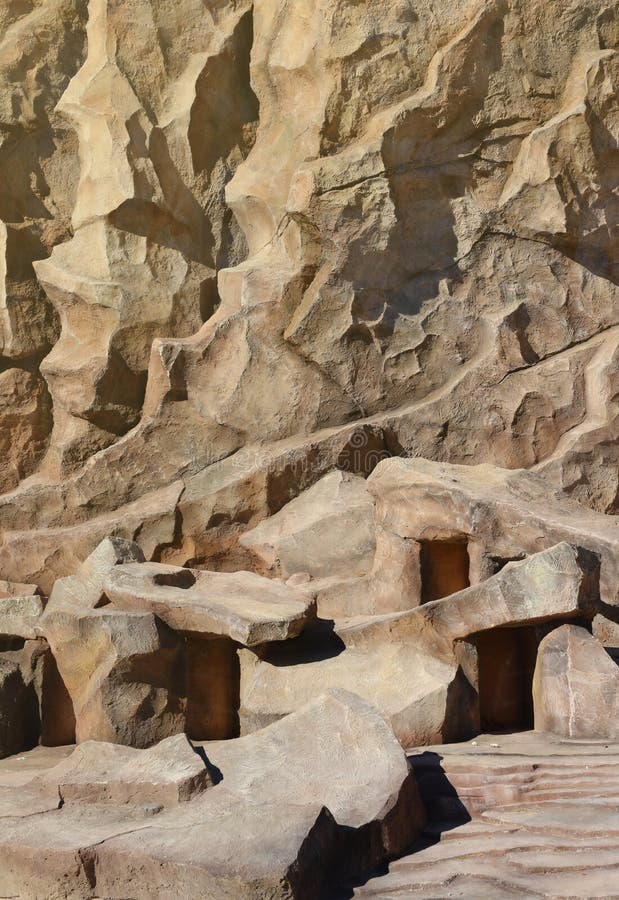 Light Coarse Natural Rock Stone Background. Mining Cliff Rough Front ...