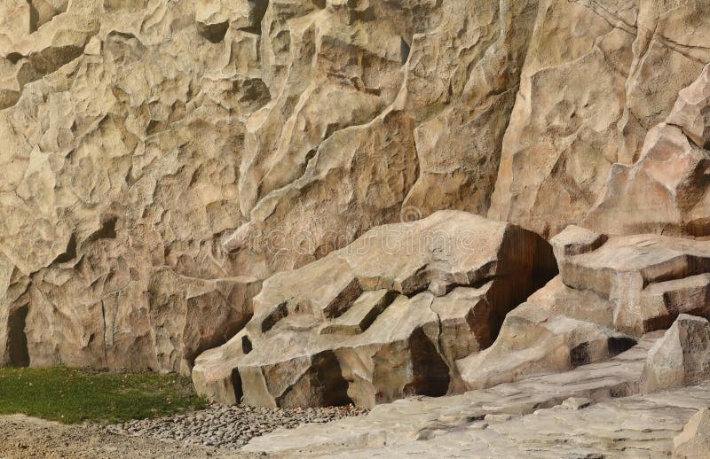 Light Coarse Natural Rock Stone Background. Mining Cliff Rough Front ...