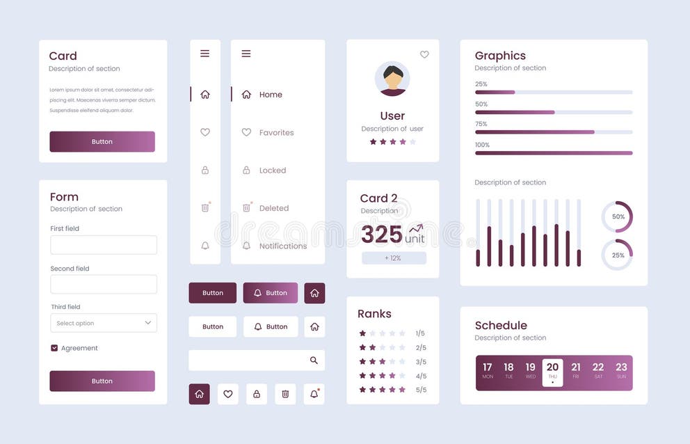 Light Collection of Gradient Ui Ux Elements. Ux Dashboard User Panel ...