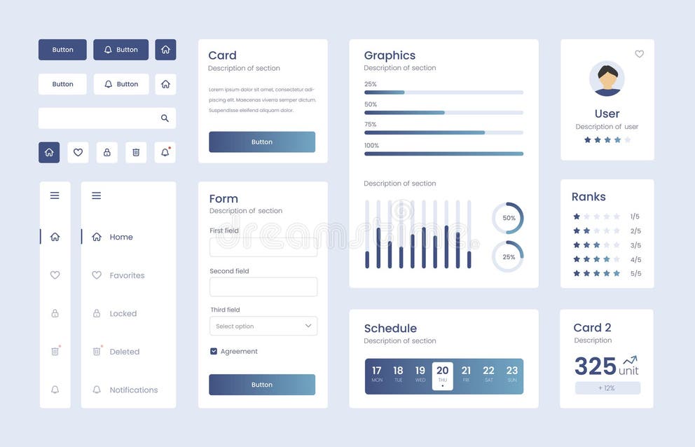 Light Collection of Gradient Ui Ux Elements. Ux Dashboard User Panel ...