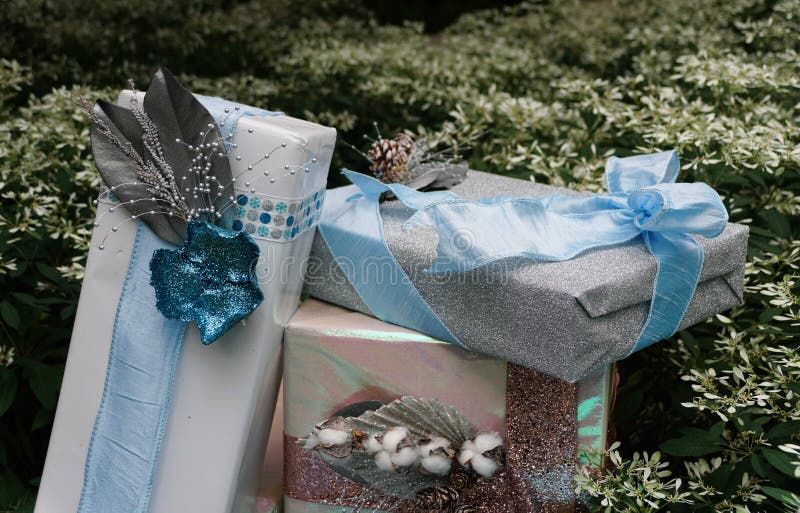 Light Color Boxes of Wrapped Presents Underneath a Christmas Tree Stock ...