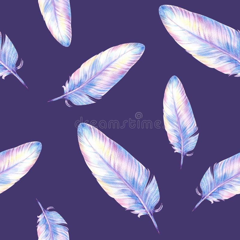 Light Color Feathers. Seamless Pattern Stock Image - Image of bright ...