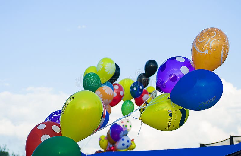Light Colored Balloons Flying in the Sky Stock Photo - Image of ...