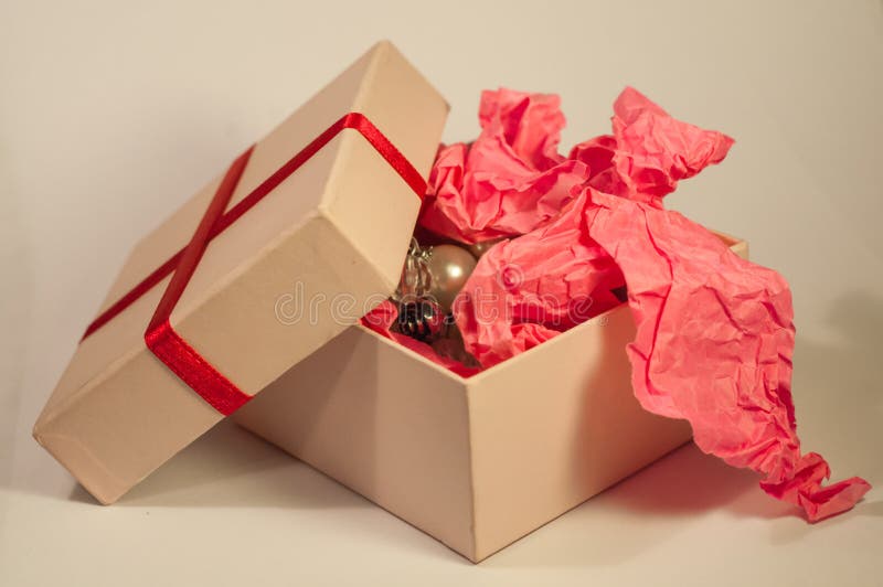 Light-coloured Box with Pink Present Paper Stock Photo - Image of ...
