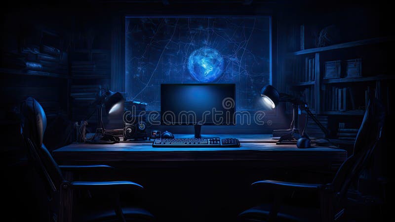 Light computer dark room stock illustration. Illustration of dark ...