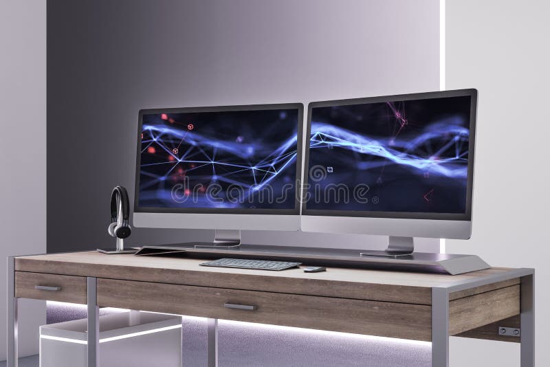 Light Concrete Office Interior with Workplace, Equipment and Tech ...