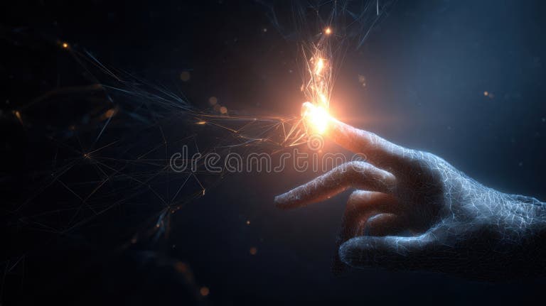 The Light Connection between a Digital Hand and a Spark of Energy AI Generated Image Stock Image ...