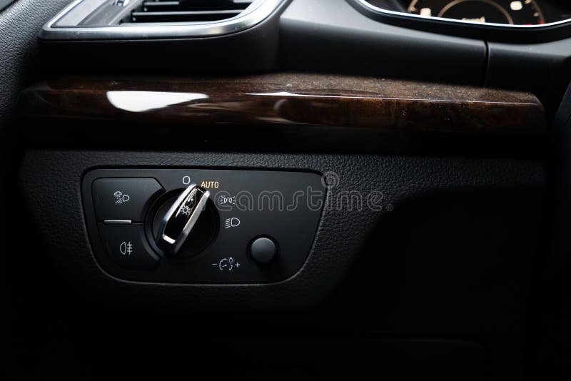 Light Control Panel in a Modern Car Close-up Stock Image - Image of ...