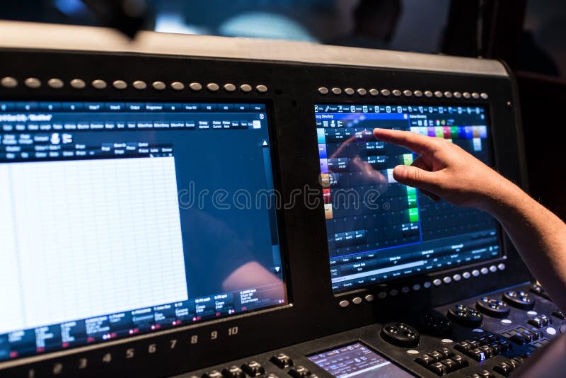 Light Controller with Operators Hand that Fix Presets Stock Photo ...