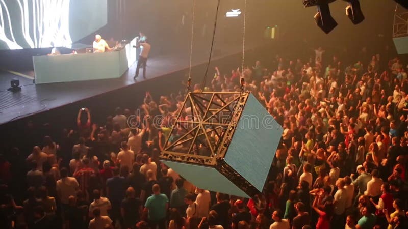 Light Cube, Dancing People and DJ on Stage in Stock Footage - Video of ...