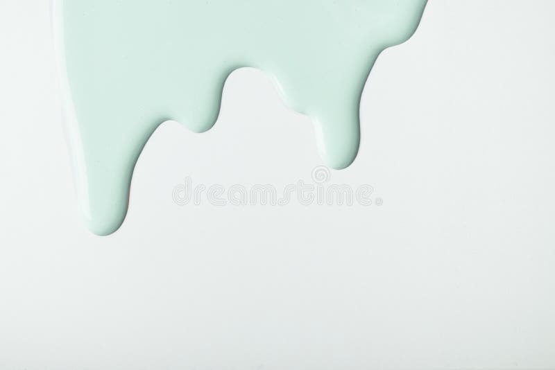 Light Cyan Liquid Drops of Paint Color Flow Down on Isolated White ...