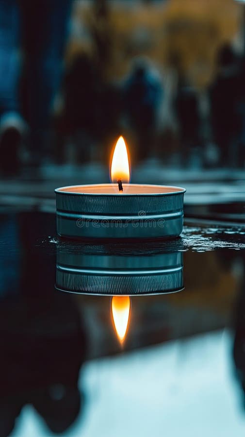 Light Dances on a Candles Flame, Reflecting on Smooth Black Surface in ...