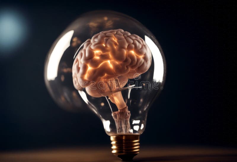 Light Dark Background Brain Bulb Human Generative Ai Idea Lamp Thinks ...