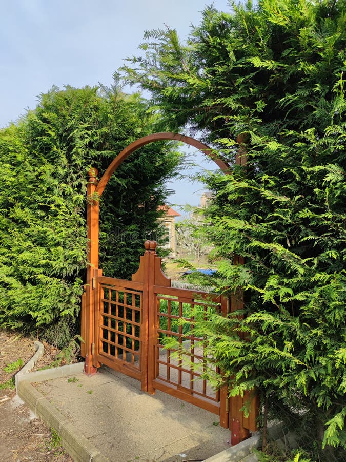 Light Decorative Wooden Gate in the Park Stock Photo - Image of park ...