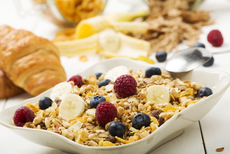 Light, Delicious Breakfast with Cereal Stock Image - Image of granola ...