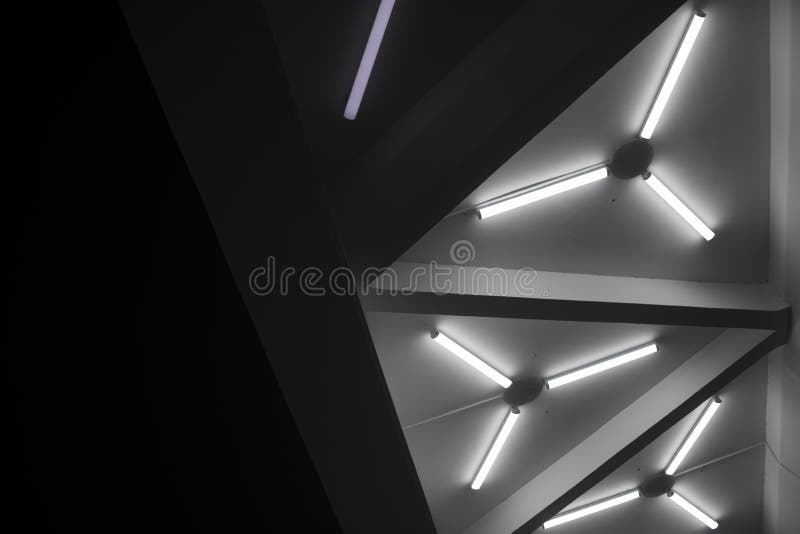 Light Design. Fluorescent Lamps on Ceiling. Triangles of Lamps Stock ...