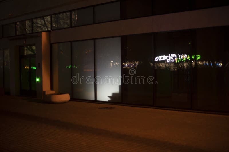Light in Display Case at Night. Light from Building Stock Photo - Image ...
