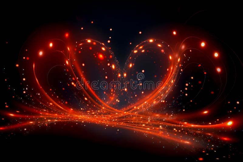 Light Effect Heart Shape on a Black Background. Red Glowing Neon Heart ...