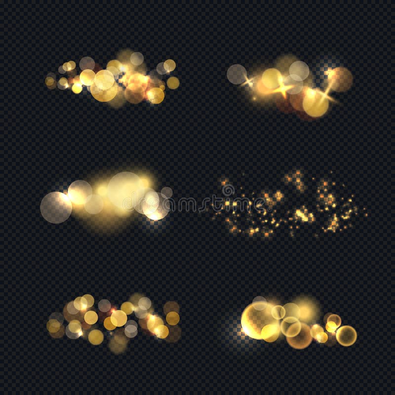 Light Effect Set. Isolated Gold Transparent Light Objects Set. Sunlight ...