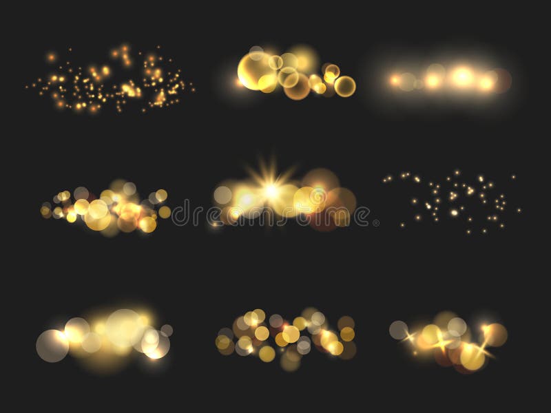 Light Effect Set. Isolated Gold Transparent Light Objects Set. Sunlight ...