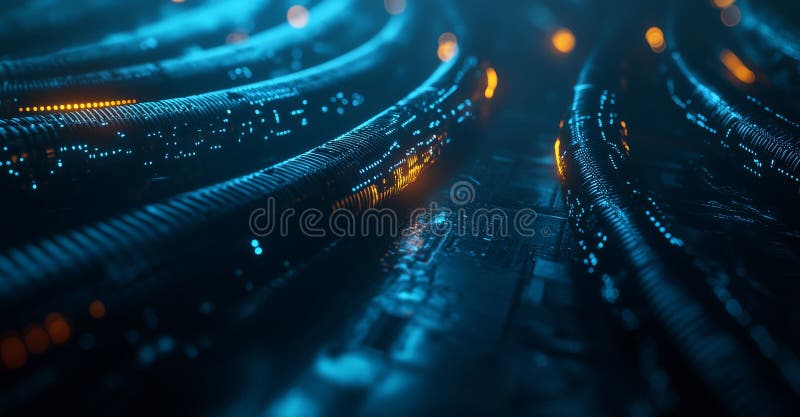 Light Effects and Blue Background on a Fiber Optic Cable - 3D ...