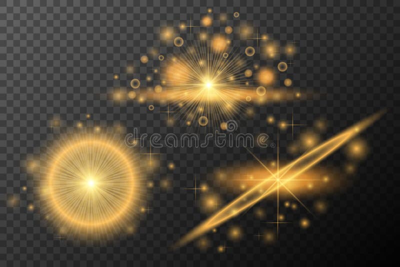 Light Effects Set Golden Isolated Flare, Explosion, Shiny Dust Line ...