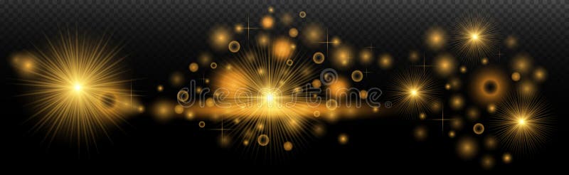 Light Effects Set Golden Isolated Flare, Explosion, Shiny Dust Line ...