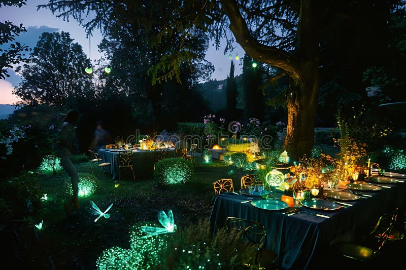 Light Effects Under the Tree of a Surreal Garden Party Stock ...