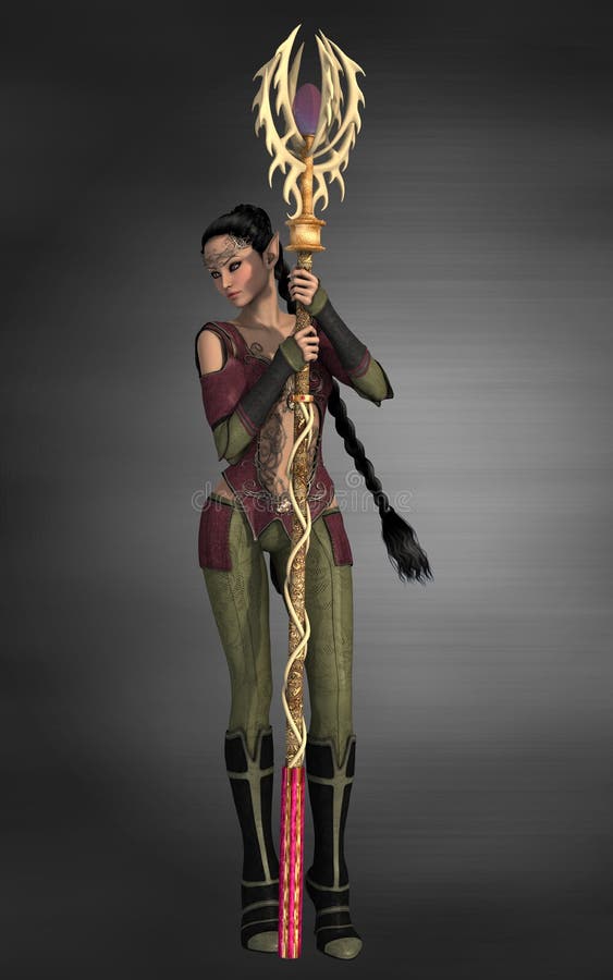 Sorceress with a Magic Staff Stock Illustration - Illustration of ...