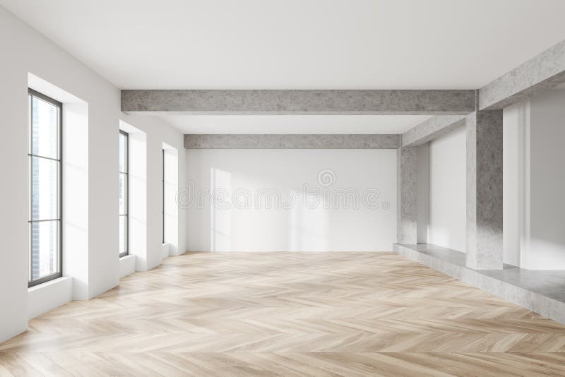 Light Empty Hall in Modern Apartment, Panoramic Window on City View ...