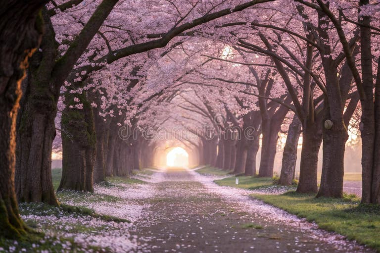 Light at the End of the Cherry Tree Tunnel and Walkway - Generated by ...