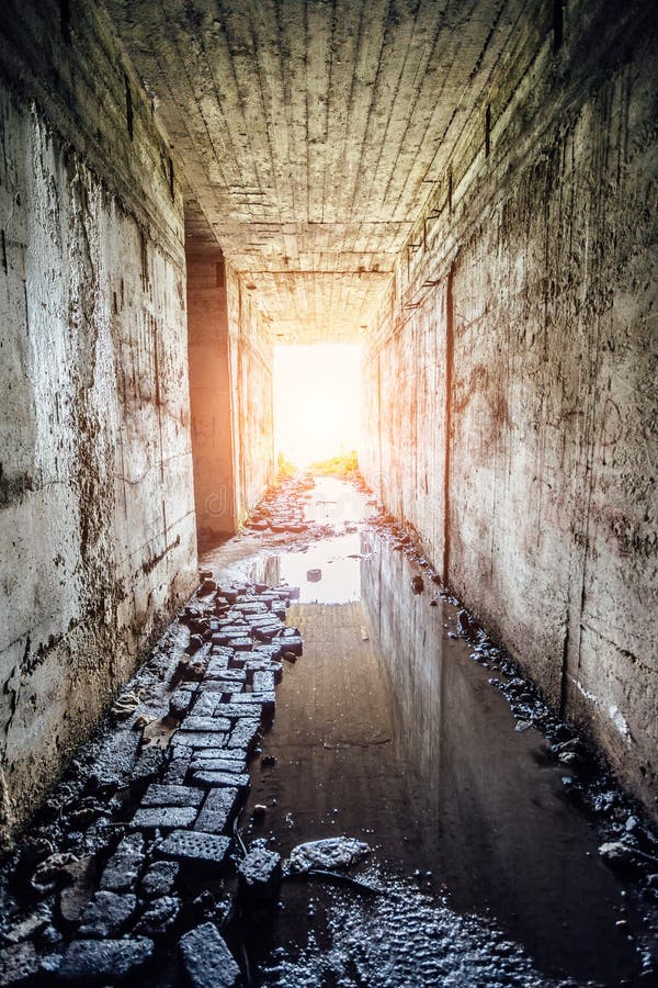 Light at the End of Flooded Tunnel Stock Photo - Image of shelter ...