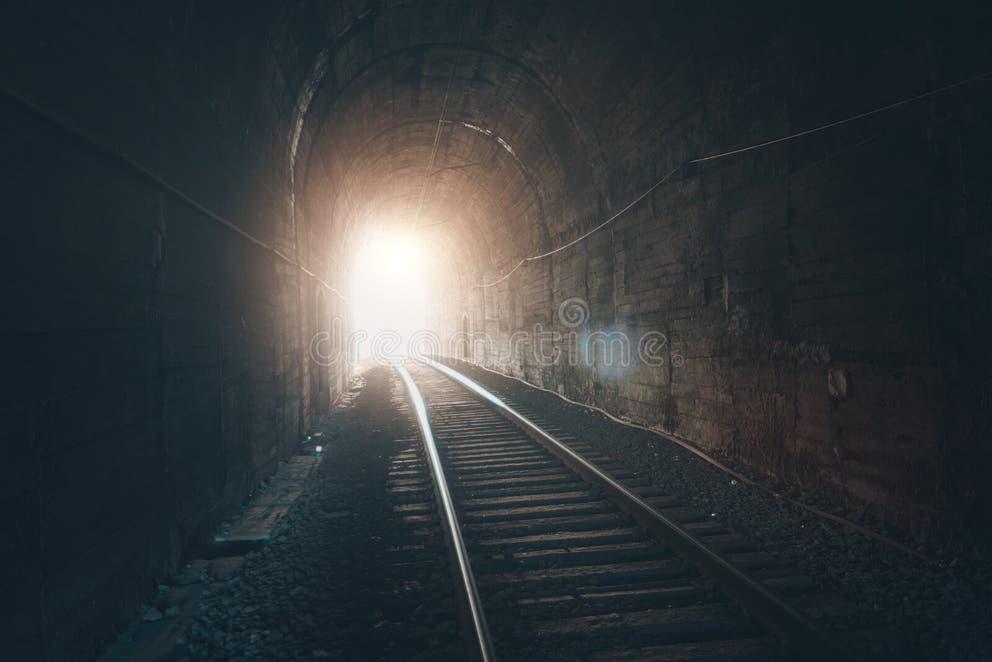 Light at the End of Railroad Tunnel Stock Image - Image of path, rock ...