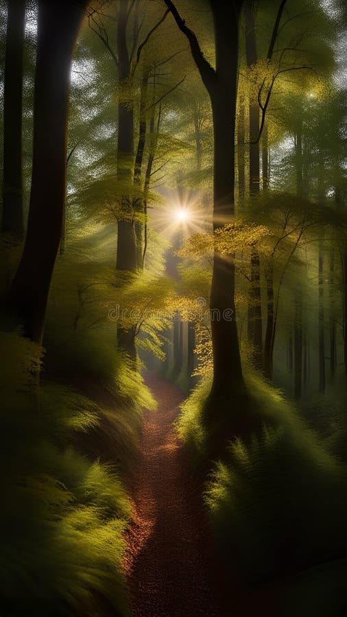 A Light at the End of the Forest Road Pavement Pathway Stock ...