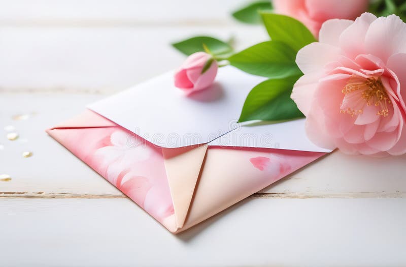 A Light Envelope with Flowers for a Festive Spring Greeting Card ...