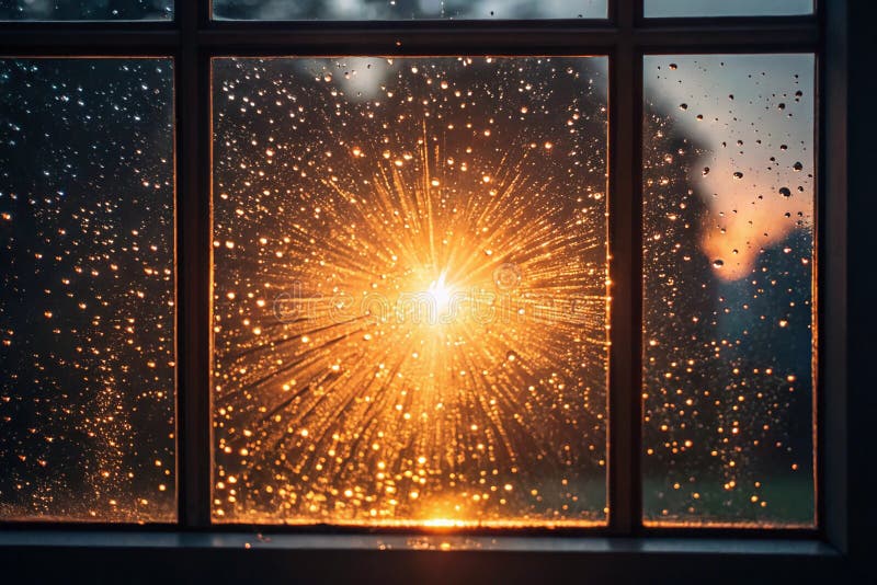 Light Explosion. Zoomed Raindrops on Illuminated Window Create an ...