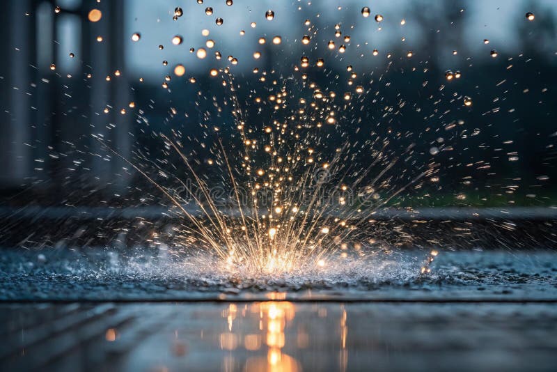Light Explosion. Zoomed Raindrops on Illuminated Window Create an ...