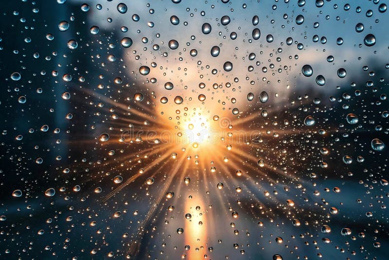 Light Explosion. Zoomed Raindrops on Illuminated Window Create an ...