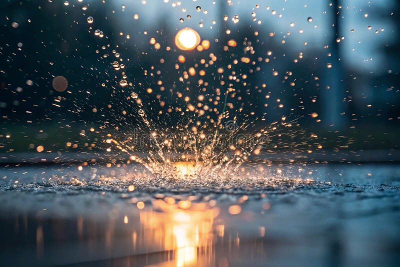 Light Explosion. Zoomed Raindrops on Illuminated Window Create an ...