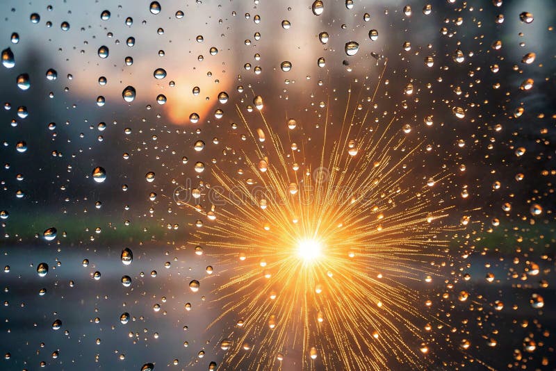 Light Explosion. Zoomed Raindrops on Illuminated Window Create an ...