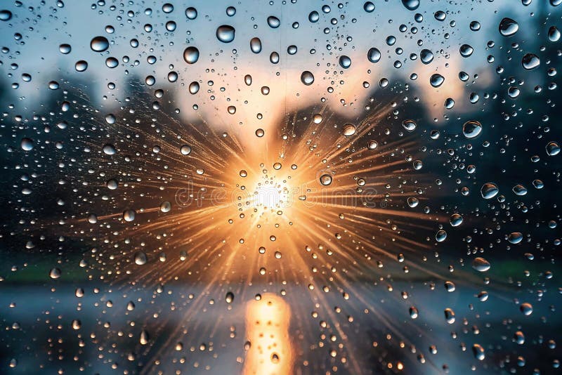 Light Explosion. Zoomed Raindrops on Illuminated Window Create an ...