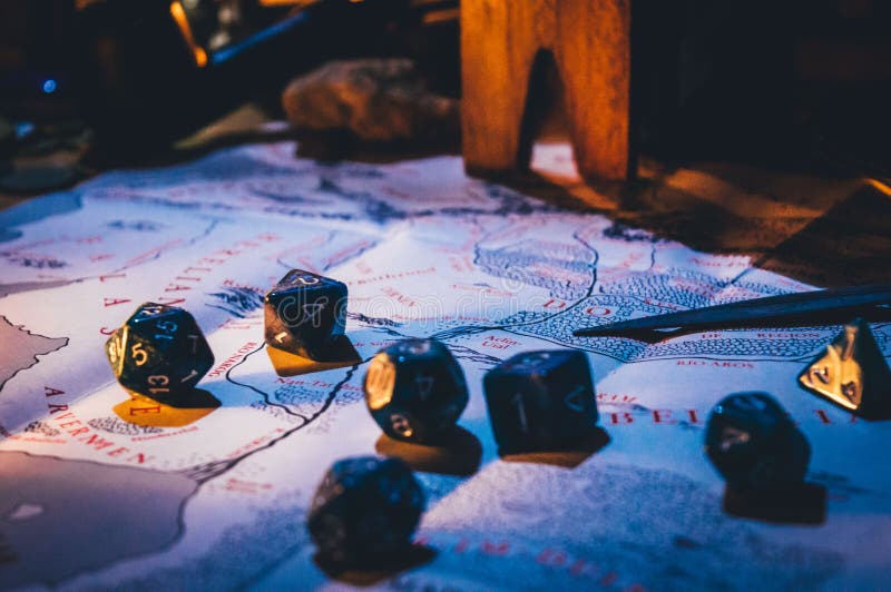 Falling on Dice on a Map on the Blurred Background Stock Image - Image ...