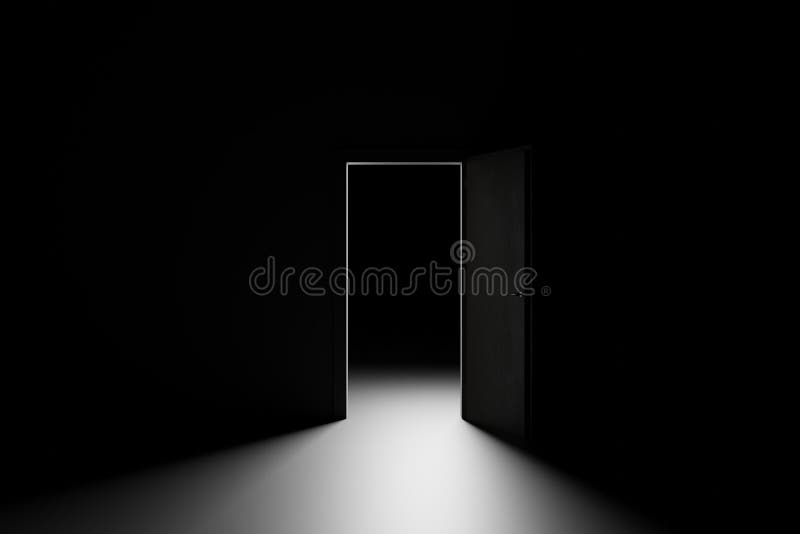 Light Falls through a Open Door in Total Darkness - 3D Stock ...