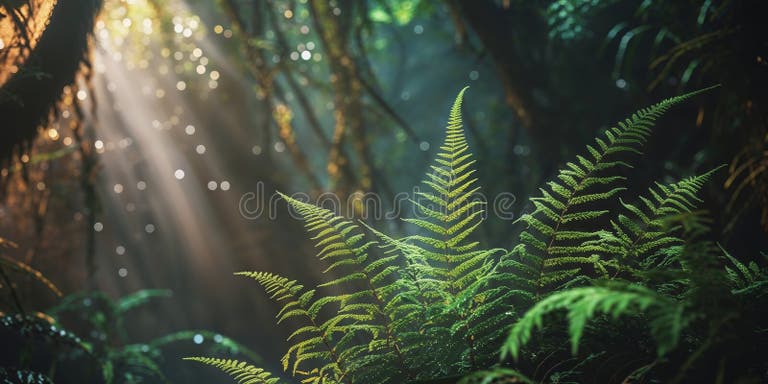 Light through Ferns in Dark Jungle Background. Stock Photo - Image of ...