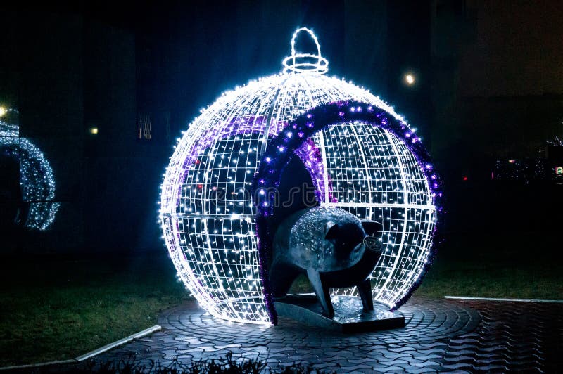 Light Figure in the Form of a Large Christmas Ball Stock Photo - Image ...