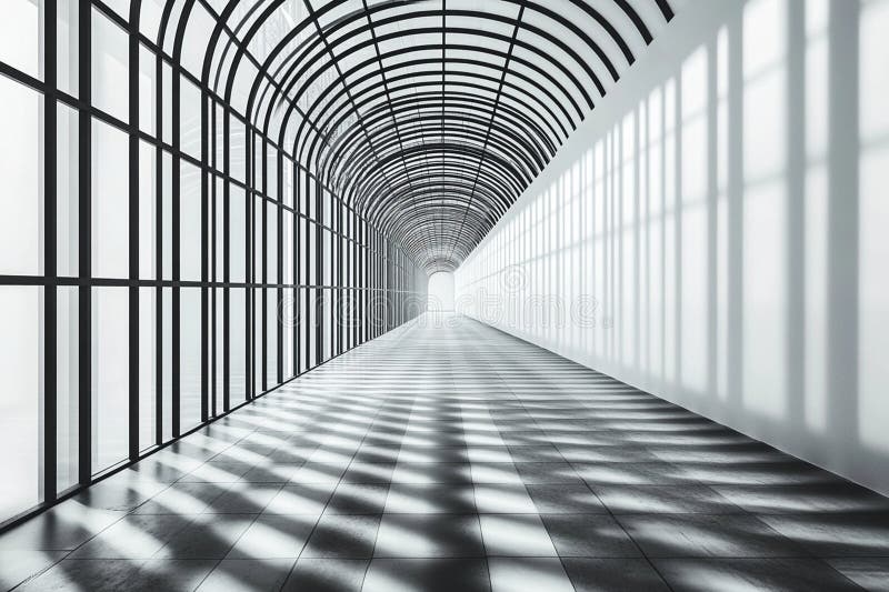 Light-filled Corridor with Geometric Shadows and a Sense of Depth in a ...