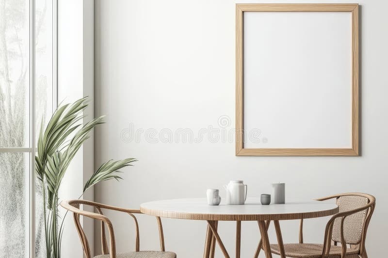 Light Dining Interior Seats Eating Table Window Mockup Frame Stock ...