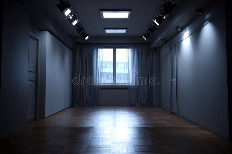 Light-filled Empty Room with Modern Design and Spotlight Illumination ...